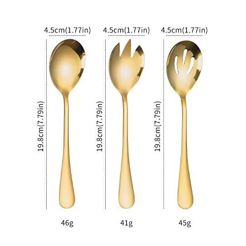 Cooking Spoons 3Pcs Salad Spoon Fork Stainless Steel Cutlery Set Serving Spoon Set Colorful Spoons For Dining Table Kitchen Gadget Table Spoons