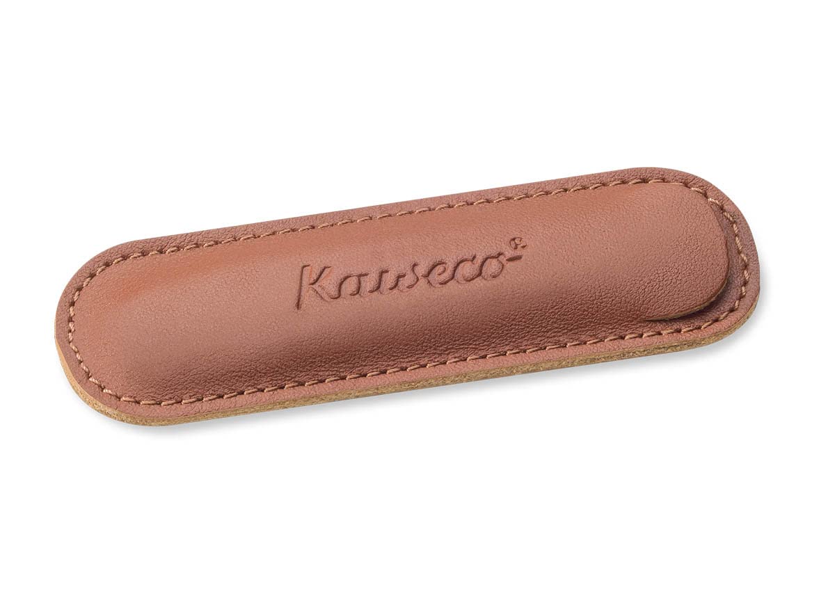 Kaweco Eco Brandy Leather Case I Pen Case for 2 Lilliput Pens I Genuine Leather Writing Case with Beautiful Embossing I Chic and Classic Pen Bag I Pen Case 10 x 1.5 x 4 cm in Brown