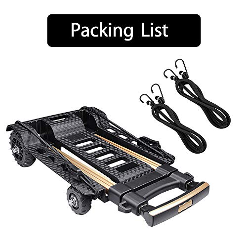 Folding Hand Truck Portable Dolly Compact Utility Luggage Cart with 70Kg/155Lbs Heavy Duty 4 Wheels Solid Construction Adjustable Handle for Moving Travel Shopping Office Use (Black)