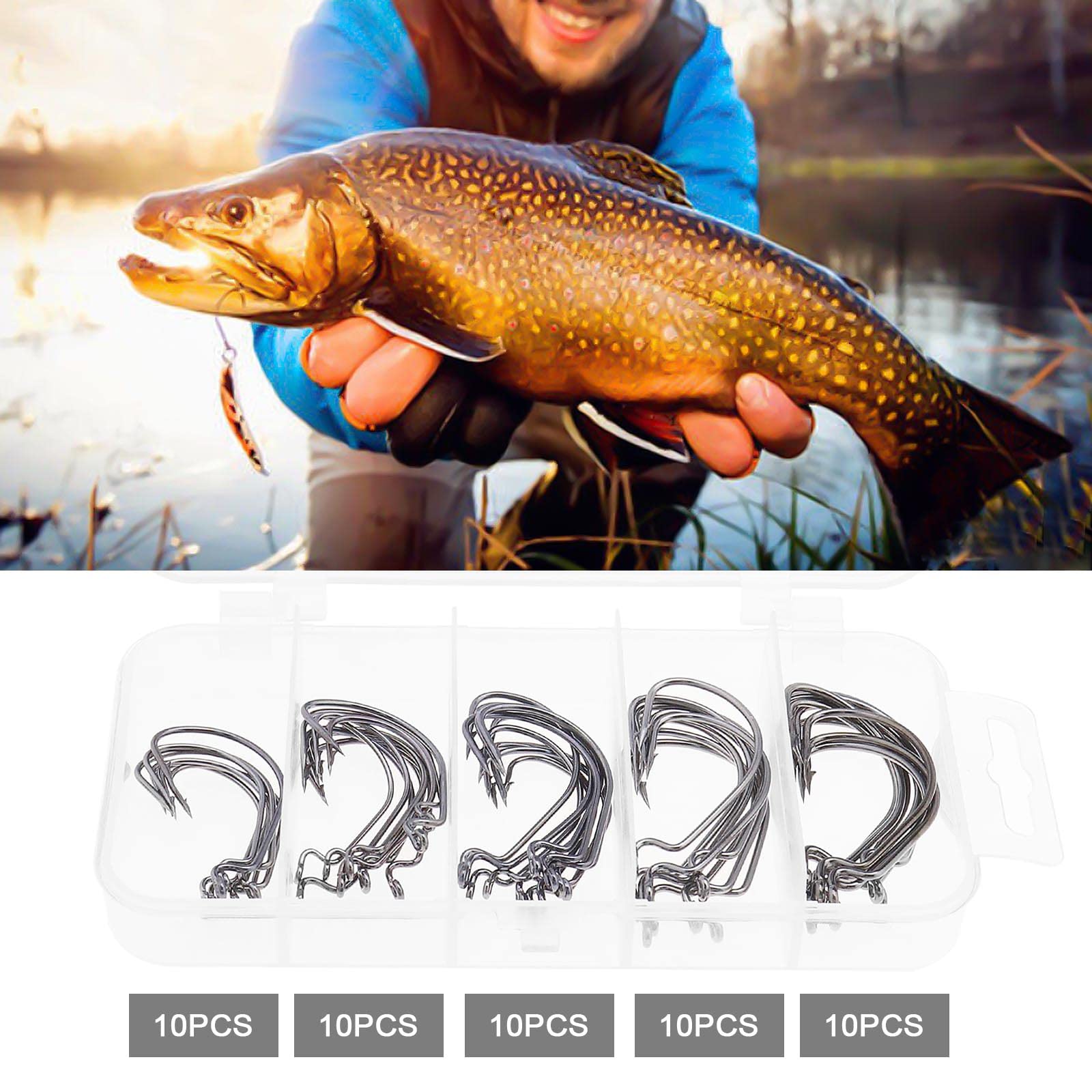 Create idea 50PCS Barbed Fishing Hooks Up-Turned Octopus Hooks Baitholder Hooks Fishing Tackle Hooks for Freshwater Saltwater 5 Sizes 2# 1# 1/0# 2/0# 3/0# 10PCS Each Size