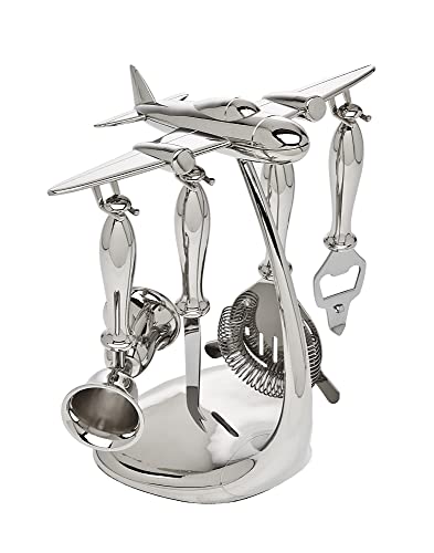 Godinger Airplane Bar Tools Set, Stainless Steel Bar Set, 5 Piece Set, Gift Set