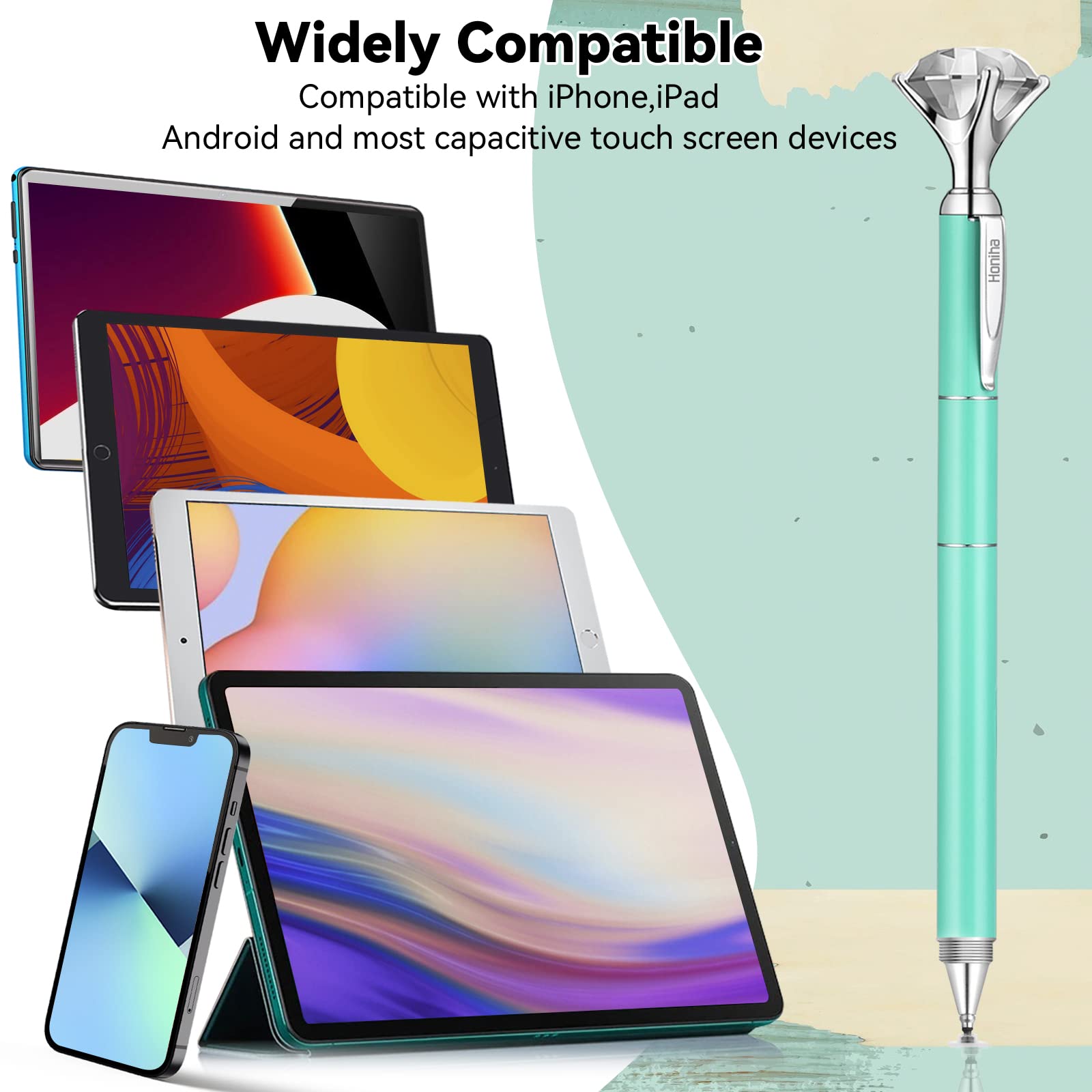Honiha Stylus Pen, Big Diamond Multi-Tips Stylus Pens for Touch Screens Capacitive Stylus Universal Stylist Pen for for iPad iPhone and All Other Tablets & Cell Phones, Pink