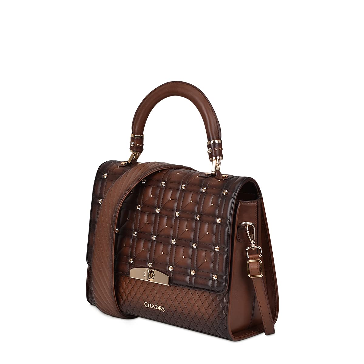 Cuadra women's handbag in genuine leather with crystals brown, BOD07RS