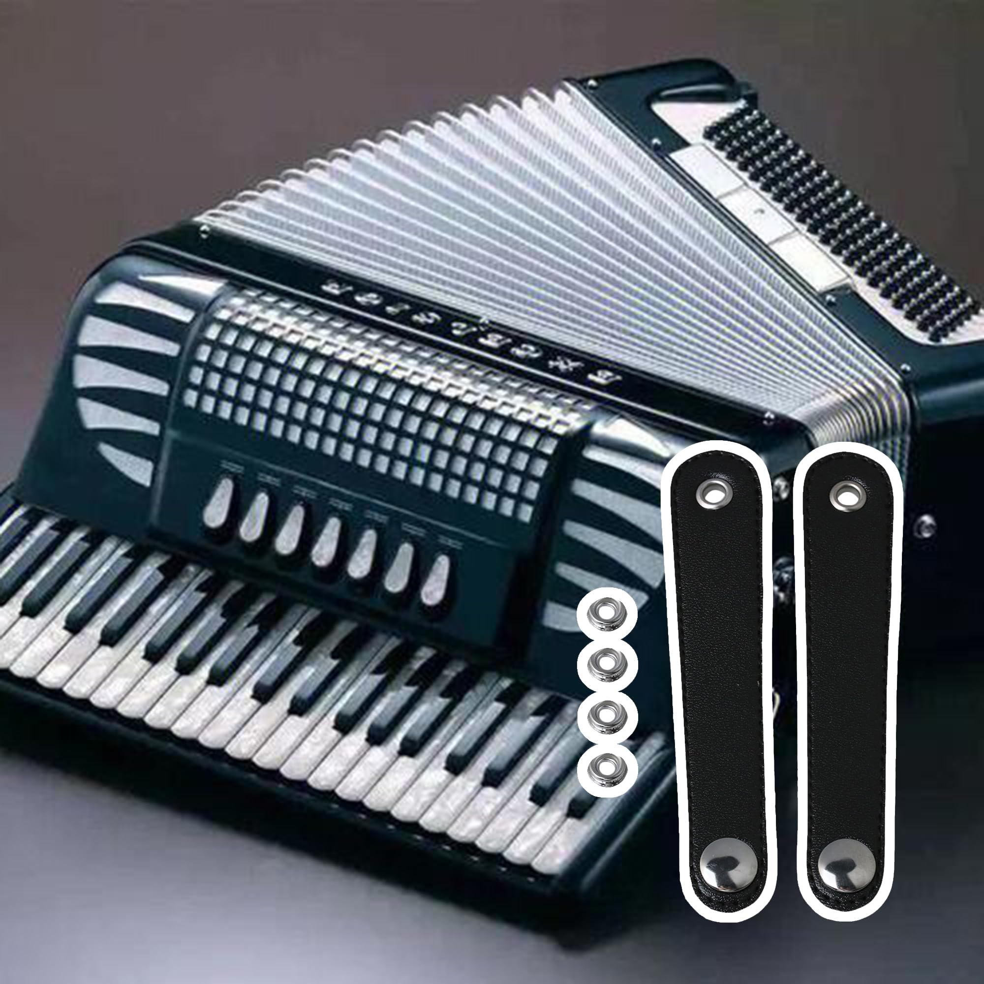 Yibuy Black Faux Leather Adjustable Accordion Bellows Straps with Buckles for Bass Accordion Pack of 2