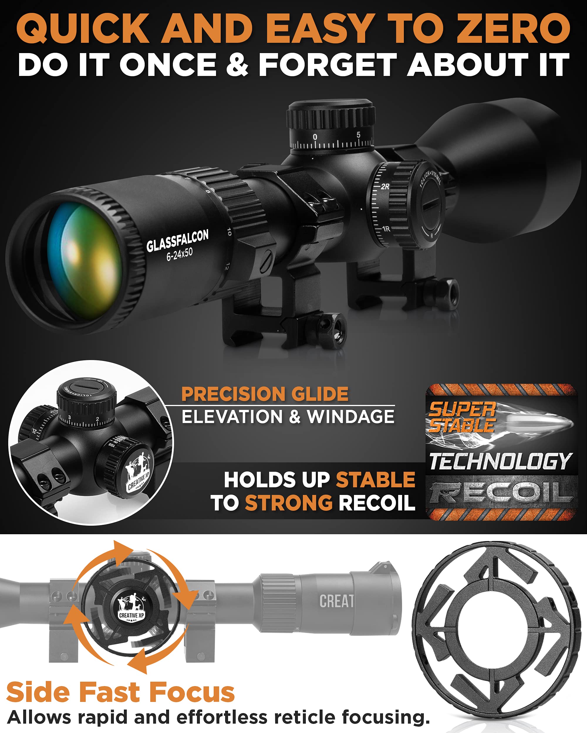 Creative XP GlassFalcon Rifle Scope 6-24x50 MOA, Competition shooting scope, High-powered, long-distance accuracy shooting scope