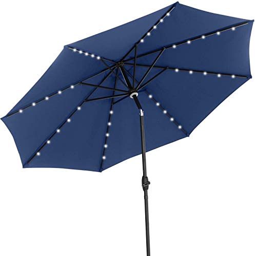 GDY 10Ft Patio Umbrella, Solar Powered 40 LED Lighted Outdoor Table Market Umbrella with Tilt and Crank, Center Light (Navy Blue)