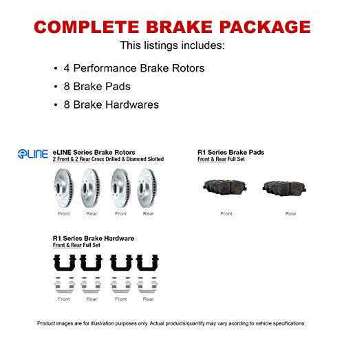 R1 Concepts Front Rear Brakes and Rotors Kit |Front Rear Brake Pads| Brake Rotors and Pads| Ceramic Brake Pads and Rotors |Hardware Kit|fits 2003 Subaru Forester