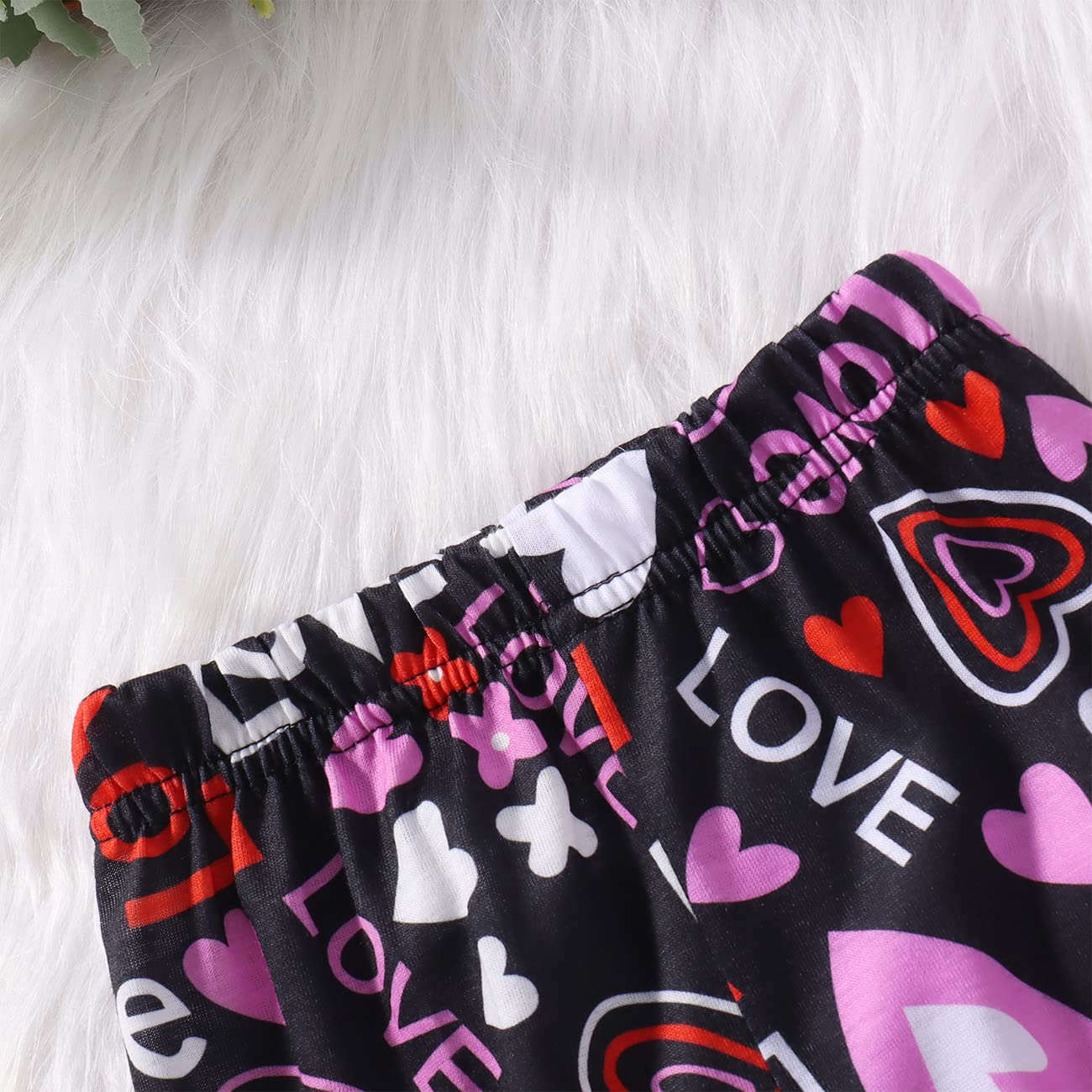 Ritatte Toddler Girls Valentine's Day Outfits Solid Color Ruffle Tunic Tops Love Heart Pants Headband 3Pcs Fall Winter Clothes(Pink, 3T)
