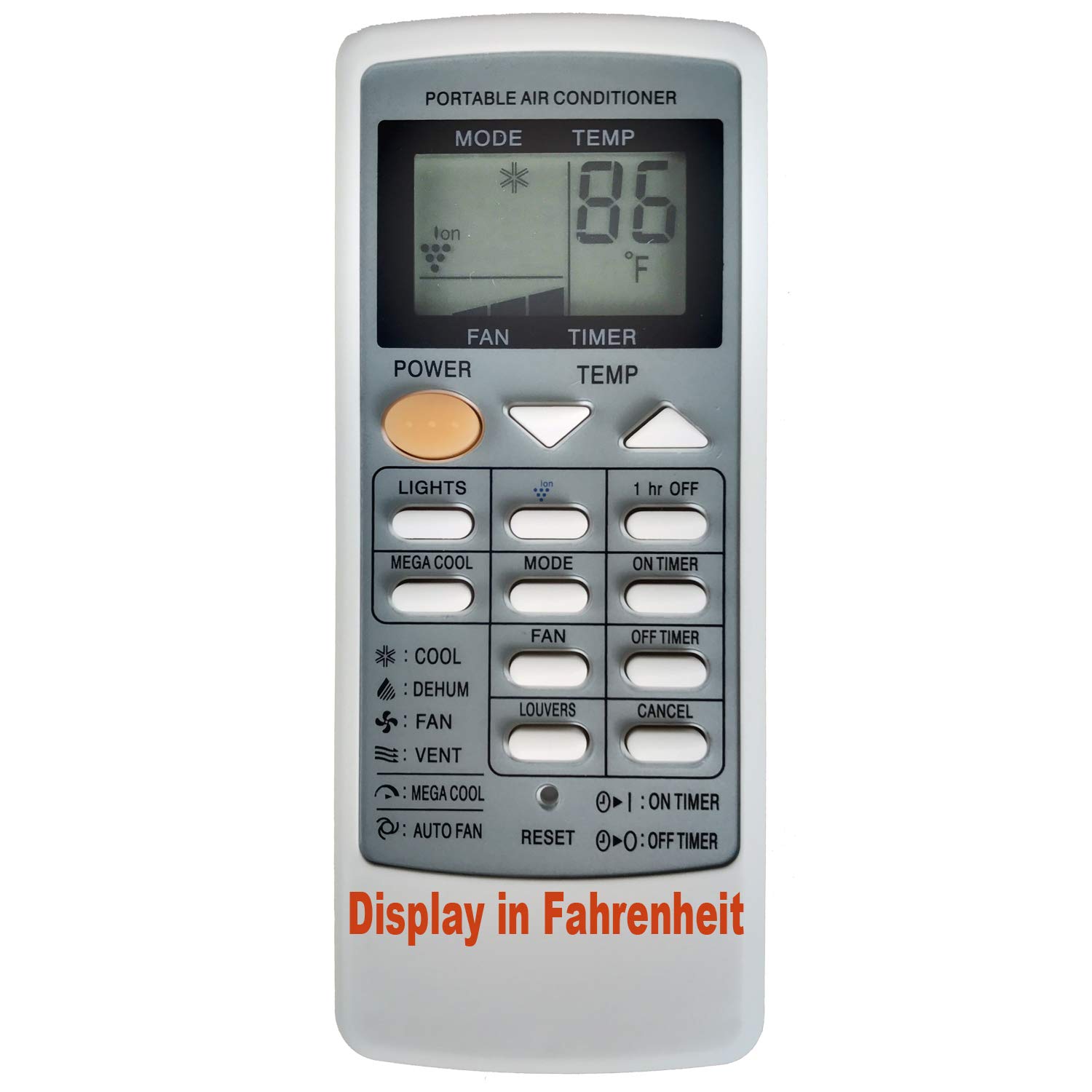 YING RAY Replacement for Sharp Portable Air Conditioner Remote Control CRMC-A750JBEZ CV-10NH XV-6234 (Display in Fahrenheit)
