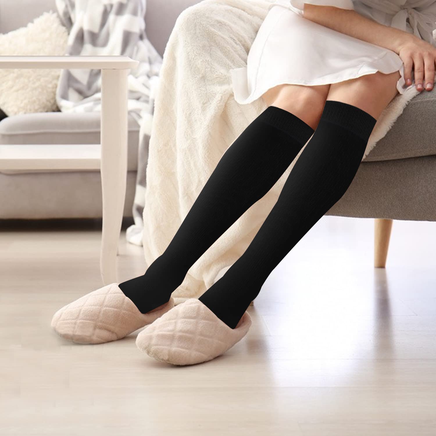 Compression Socks for Women Men Circulation 15-20mmhg Knee High Sock Best for Medical,Running,Nurses,Travel,Athletic(L/XL)