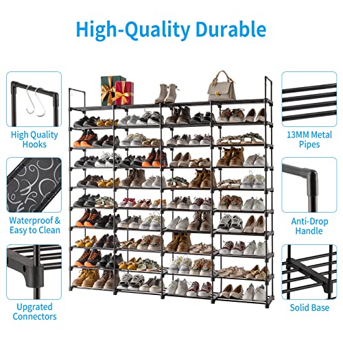 LeeMas 10 Tiers Shoe Rack Storage Organizer Shoe Shelf Organizer for Entryway Holds 80 Pairs Shoe, Stackable Shoe Cabinet Shoe Rack Organizer Large Shoe Shelf for Closet Bedroom Hallway