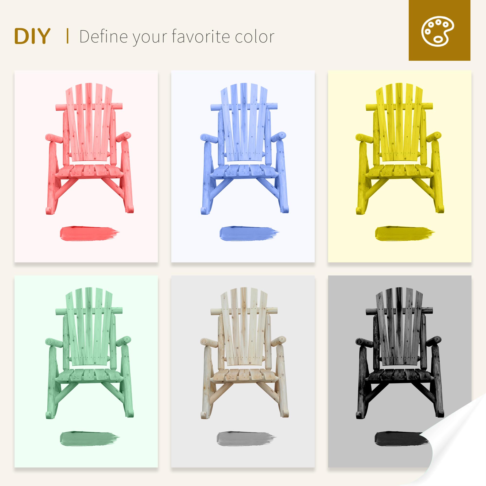 Outsunny Outdoor Wooden Rocking Chair, Single-Person Adirondack Rocking Patio Chair with Rustic High Back, Slatted Seat and Backrest for Indoor, Backyard, Garden, Carbonized