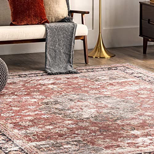 nuLOOM Emelina Traditional Persian Machine Washable Area Rug, 5x8, Red