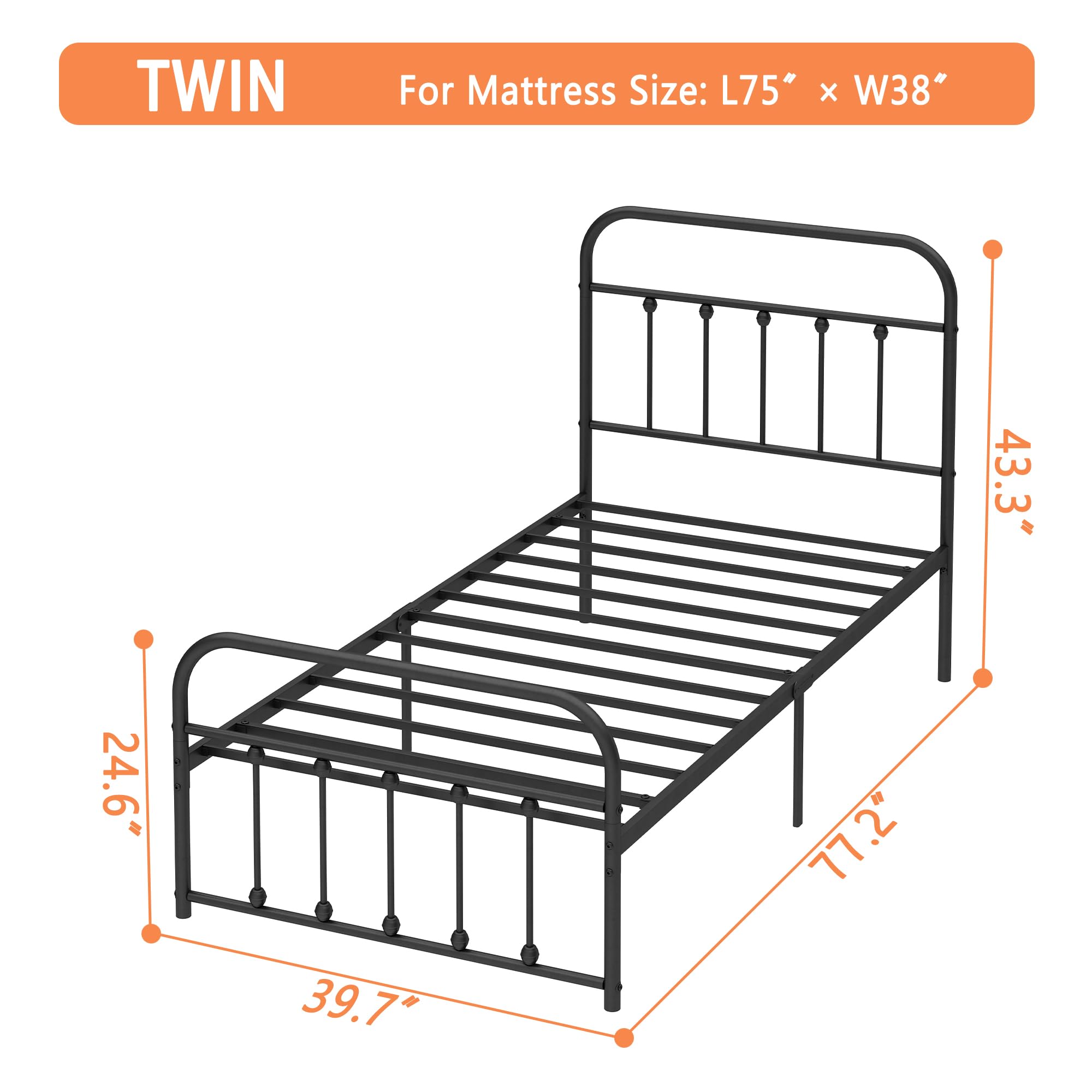 Closadin Classic Metal platform bed Frame with Heaboard and Footboard,Strong Metal Slats Support,No Box Spring Needed,Easy Assembly,Full Size,Black