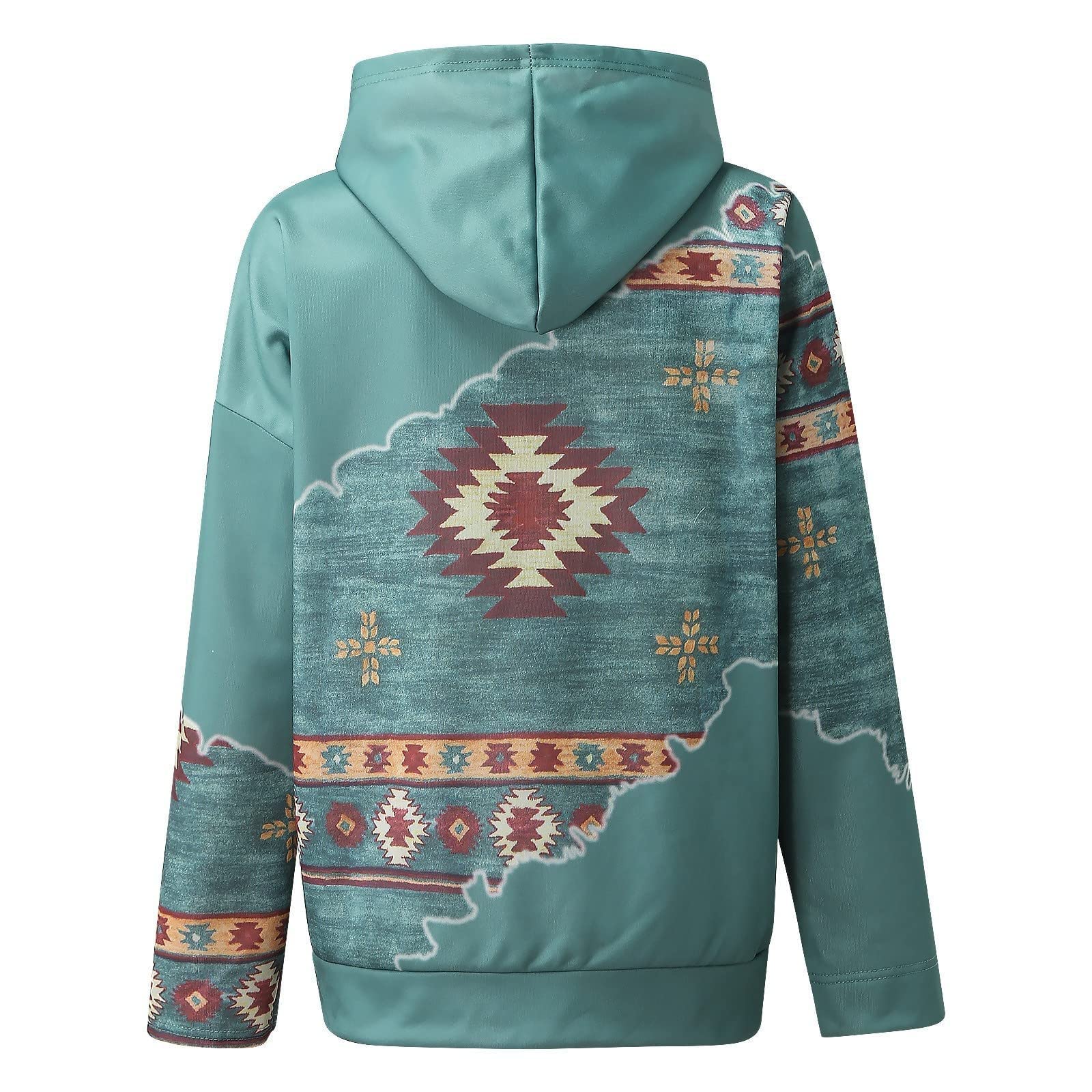 fartey Aztec Hoodie for Women Western Ethnic Style Printed Casual Drawstring Sweatshirts Geometric Loose Fit Pullover Tops, 02 Green