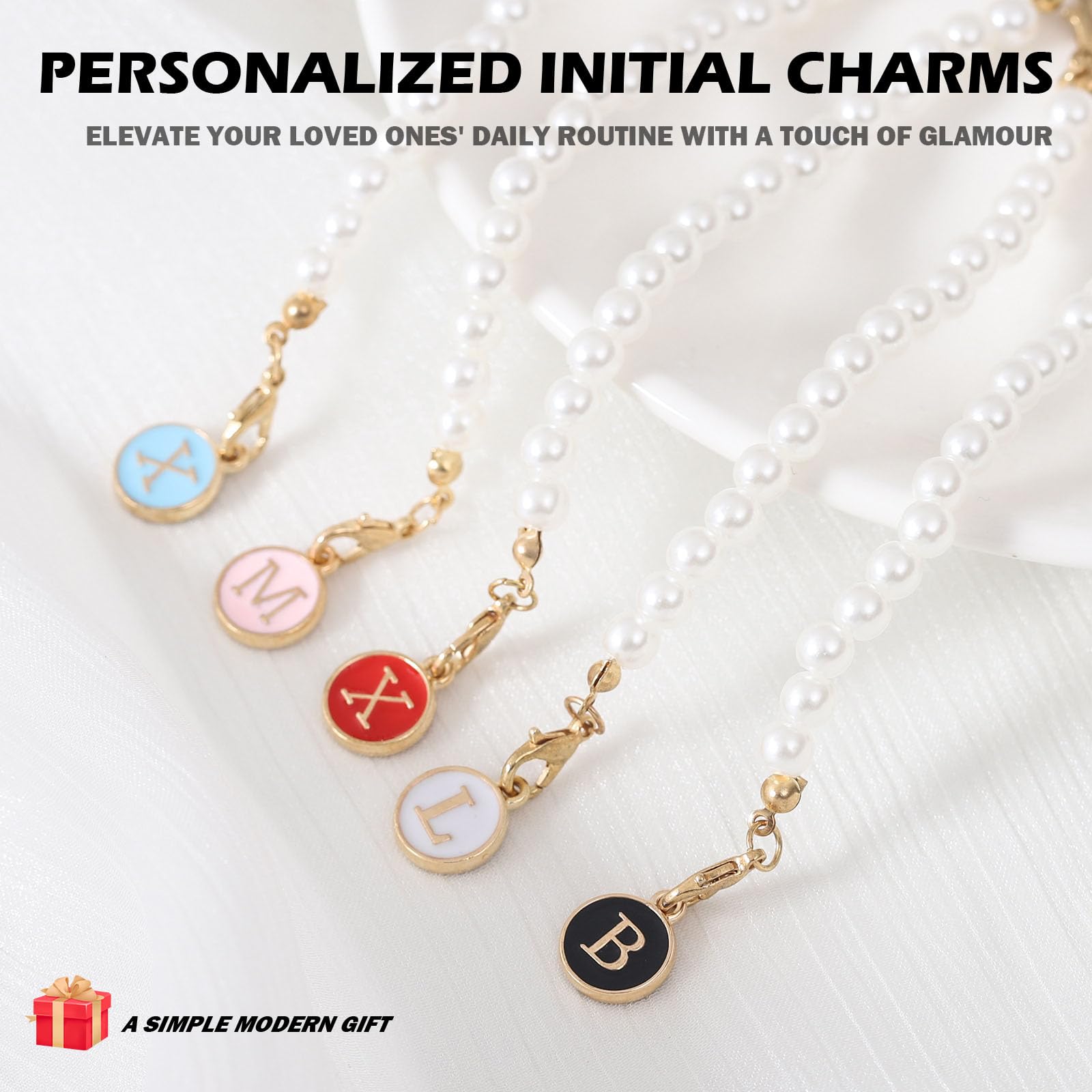 LUHOHI Letter Charm for Stanley Cup,Pearl Chain Accessories Stanley Cup Initial Charms for Handle Stuff Decor Water Bottle Jewelry Tumbler Cute Simple Modern Personalized Name ID Decorations (A)