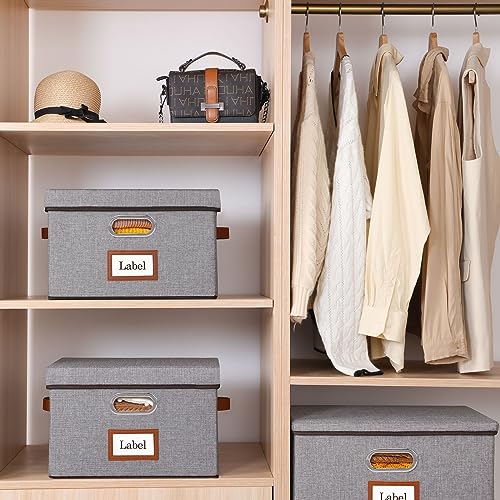 OUTBROS 6-Pack Large Collapsible Storage Bins with Lids, Foldable Fabric Storage Boxes Organizer Containers Baskets Cube with Label Window, for Home Bedroom Office, 13 * 9 * 7.9in Gray