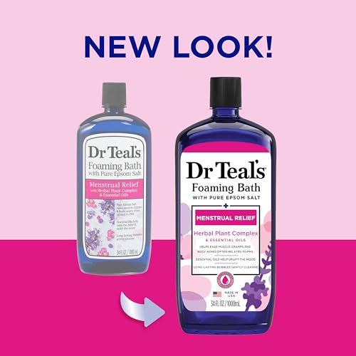 Dr Teal's Foaming Bath with Pure Epsom Salt Menstrual Relief with Herbal Plant Complex & Essential Oils 34 fl oz (Pack of 4) (Packaging May Vary)