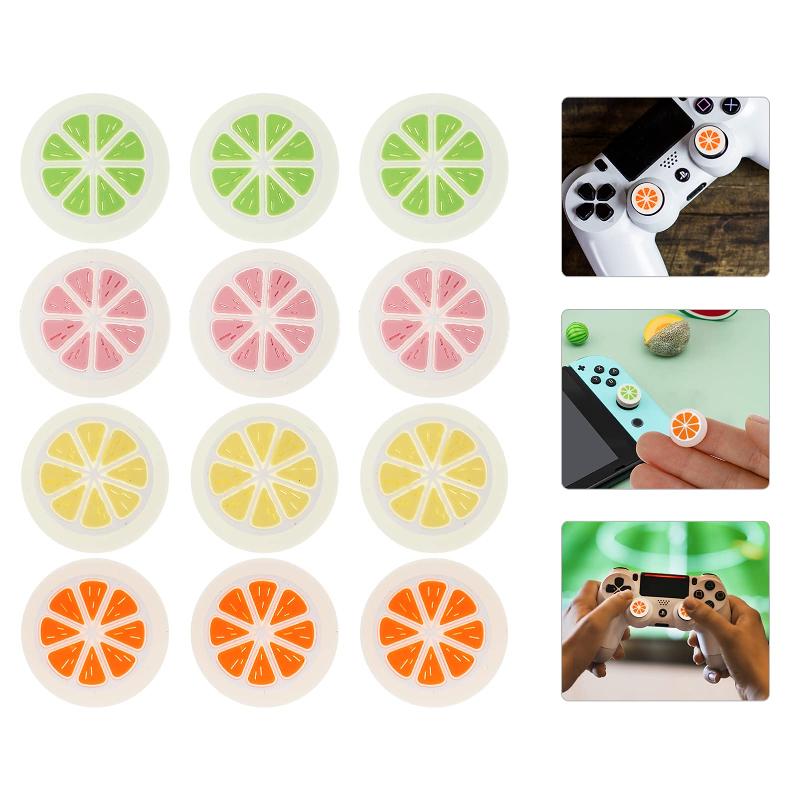 FARUTA 12 Pcs Silicone Lemon Design Thumb Grip Caps Cute Luminous Joystick Cap Cover Compatible with Switch NS Assorted Color