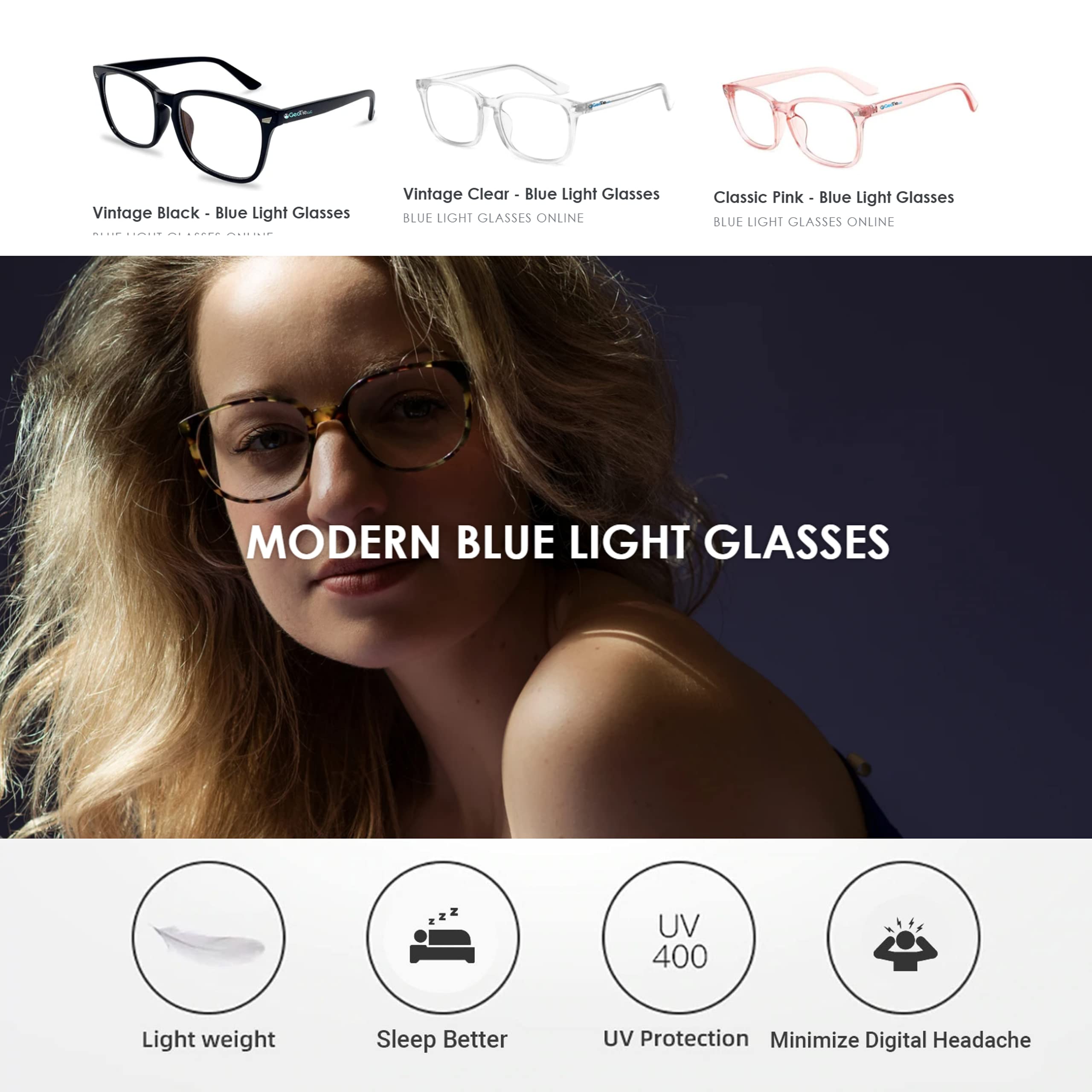 Clear Pink - Womens Blue Light Blocking Glasses - for Women - Bluelight - Sleep Better - UV Protection