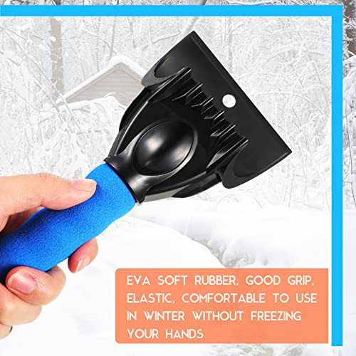 Hicarer Winter Ice Scrapers 2 Pack Plow Like Snow Scraper for Car Plastic Window Scraper Non Slip Windshield Scraper Frost Removal Tool with Foam Handle for Cars Small Trucks Window (Black, Blue)