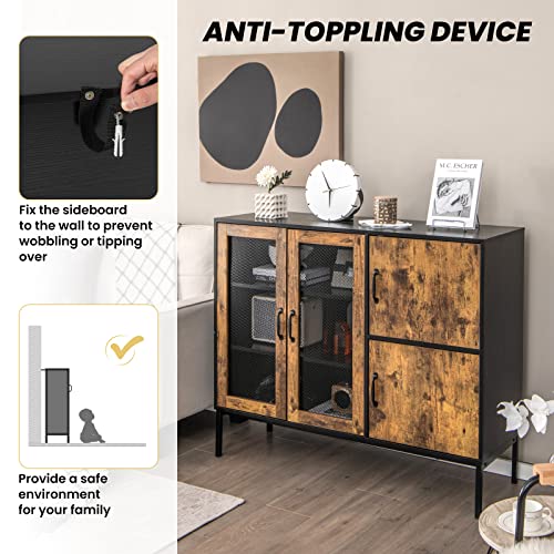 Giantex Large Kitchen Buffet Sideboard, 48 Inch 2-Door Cupboard with 2 Storage Cabinets, Industrial Stationary Island, Metal Frame, Coffee Station for Living Room