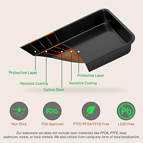 NutriChef Kitchen Oven Baking Pans Carbon Steel with Non-stick Black Coating Inside & Outside, Commercial Grade Restaurant Quality Metal Bakeware, Dishwasher Safe NCBK6BK, One Size
