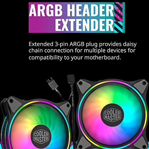 Cooler Master MasterFan MF120 Halo 3n1Fans, Duo-Ring ARGB Customizable Lighting, 120mm PWM Static Pressure, ARGB Header Extender For PC Case, Liquid and Air Cooler (MFL-B2DN-18NPA-R1),Black