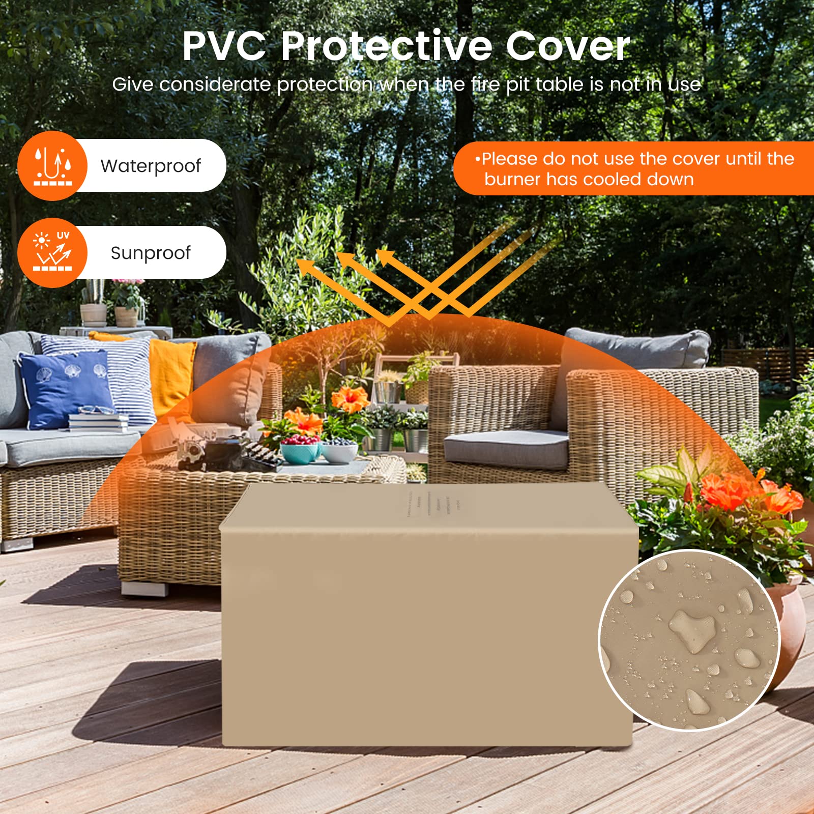 Giantex Propane Fire Pit Table - 2-in-1 Outdoor Rectangle Fire Table W/Volcanic Rock & PVC Cover, Stainless Steel Burner, 50,000 BTU Heat Output, Faux Stone Surface, 43.5β Gas Fire Pits for Outside
