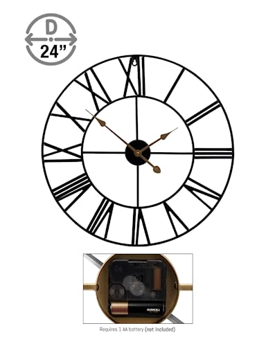Sorbus Large Decorative Wall Clock 24 Inch, Oversized Centurian Roman Numeral Style Modern Home Decor Ideal for Living Room, Analog Metal Clock, 24" Round (Black)