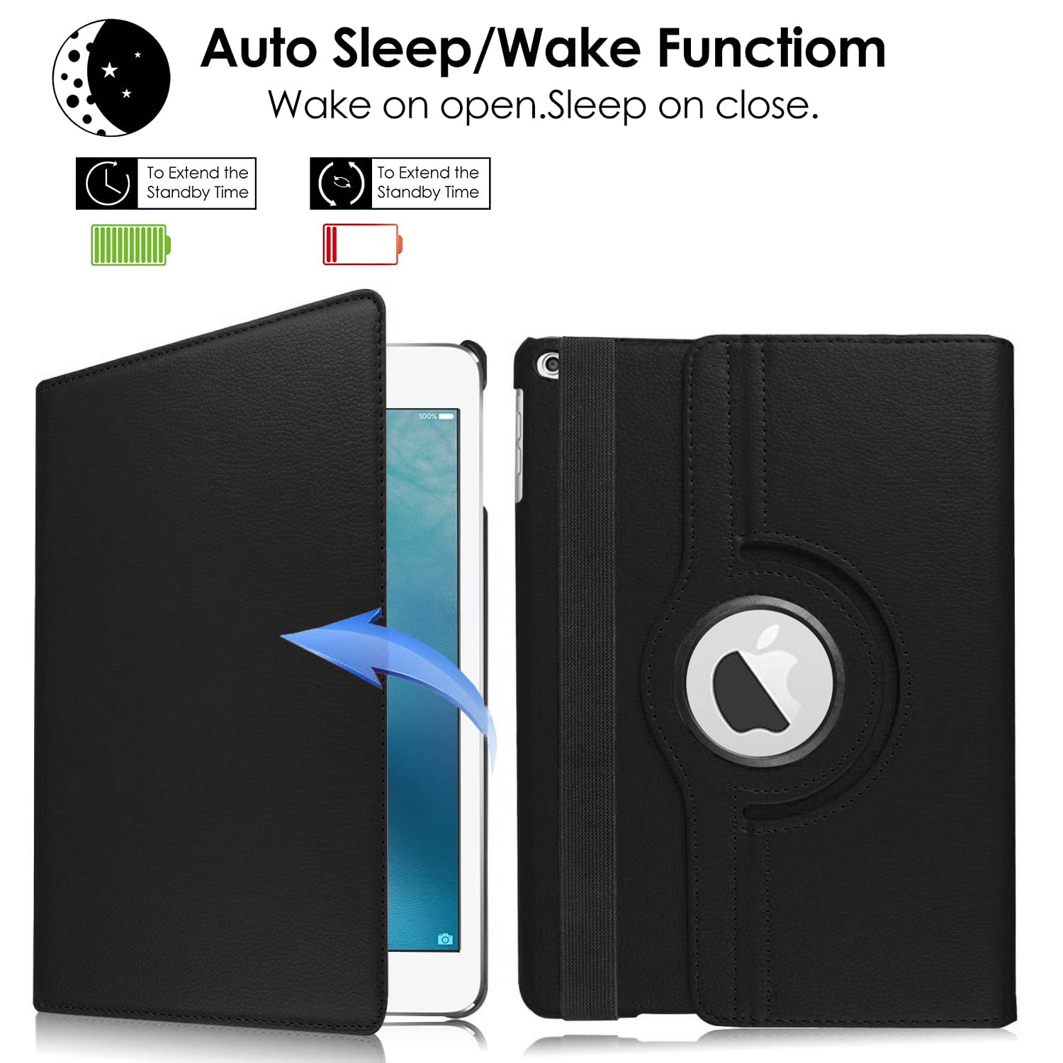 Rotating Case for iPad 9.7 2018 2017 / iPad Air 2-360 Degree Rotating Stand Protective Cover with Auto Sleep Wake for iPad 9.7 inch (6th Gen, 5th Gen) / iPad Air 2/ iPad Air(Dark)