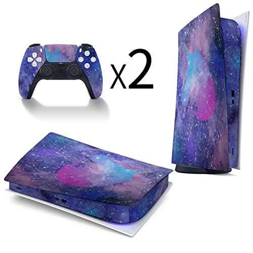 Fantasy Galaxy Nebula Unicorn Full Protective Skin Cover Design Wrap Decal Sticker Compatible with PS5 Digital Edition Console and Controller