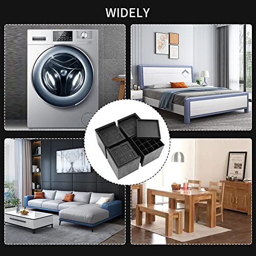 SELOTOKITER 4pcs Bed Risers,Heavy Duty Square Bedding Adjustable Bed Furniture Risers,L-Shaped Furniture Legs,Suitable for Beds,Sofas,Tables,Cabinets,Washing Machines,Refrigerators(Black)