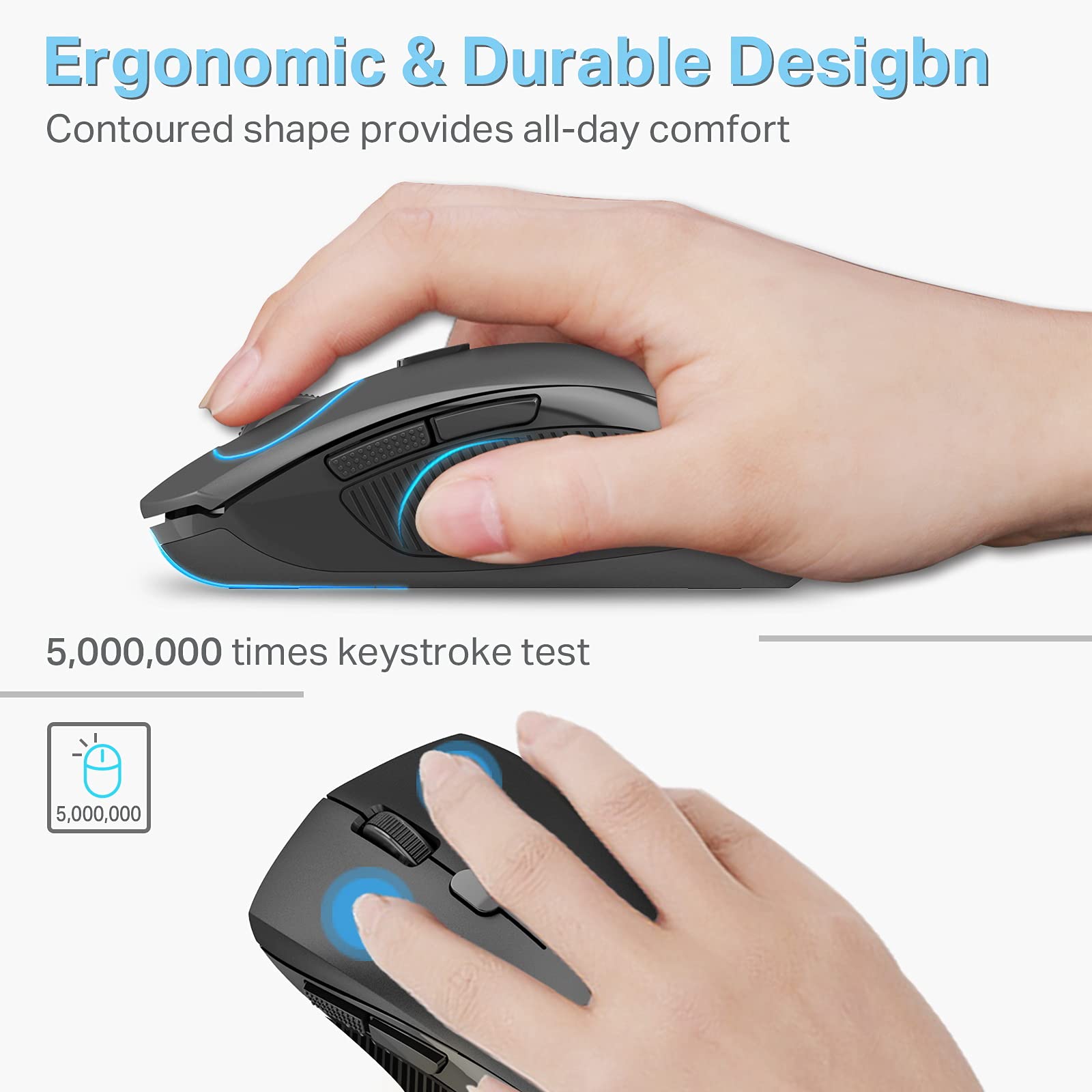 E-YOOSO Wireless Mouse, USB Cordless Computer Mouse, 18 Months Battery Life, 6 Button Wireless Mouse, 5 Adjustable DPI, 2.4G Portable Wireless Optical Mice for Windows, Mac, Linux, Chromebook(Black)