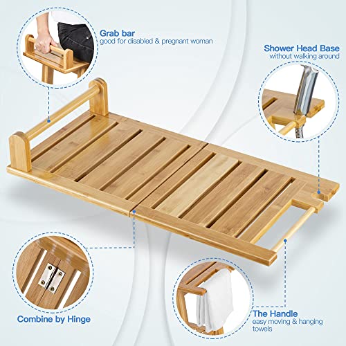 ETECHMART 2-Tier Bamboo Shower Bench, 24 Inch Spa Stool with Storage Shelf for Inside Shower Legs Shaving, Entryway or Bathroom, A-Shaped Shower Bath Seat for Seniors Adults Disabled Women, Natural