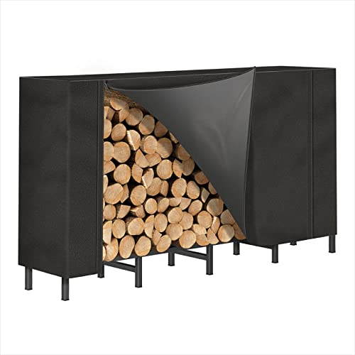 ETELI Firewood Rack Outdoor with Cover 5 ft Heavy Duty Wood Log Rack Holders Waterproof Indoor Firewood Storage for Fireplace, Black
