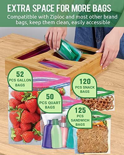 Ziplock Bag Storage Organizer for Kitchen Drawer, 4-in 1 Bamboo Food Baggie Holder, Compatible with Ziploc, Solimo, Glad, Hefty for Gallon, Quart, Sandwich, Snack & Freezer Gallon Variety Size Bag