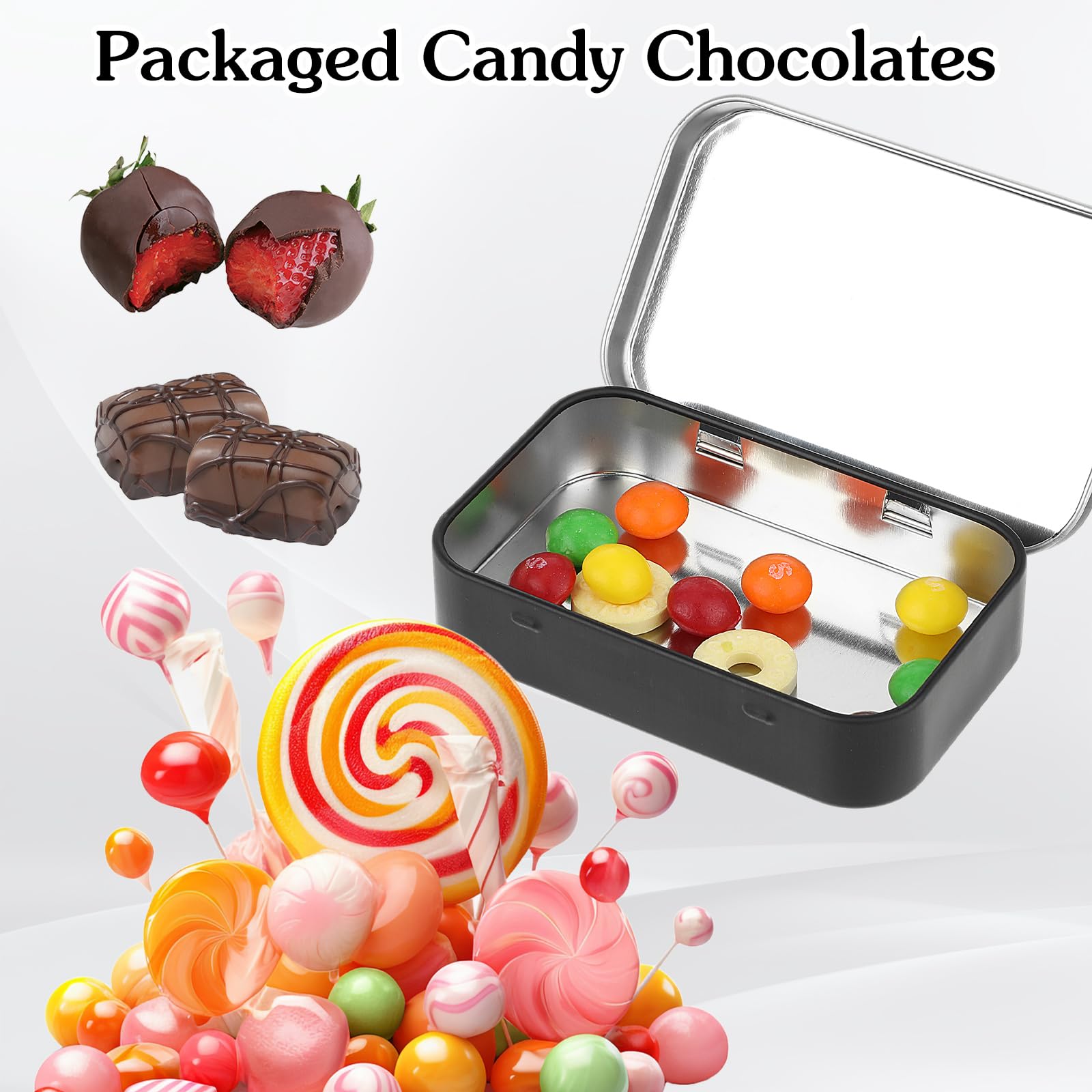 Qianyu Mini Portable Storage Organizer Rectangular Empty Hinged Tin Box Containers Small Container Tins with Lid Black Home Storage Boxes for Candies Key Earrings Jewelry Crafts Drawing Pin