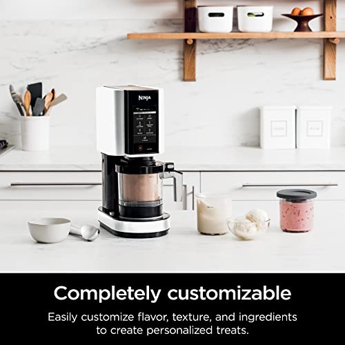 Ninja NC301 CREAMi Ice Cream Maker, for Gelato, Mix-ins, Milkshakes, Sorbet, Smoothie Bowls & More, 7 One-Touch Programs, with (2) Pint Containers & Lids, Compact Size, Perfect for Kids, White