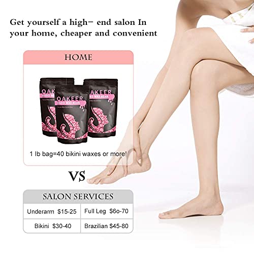 Oakeer 1.1 lb Hard Wax Beans Hair Removal Wax at Home Waxing Hair Removal Wax Beads 5 Bags(Rose)