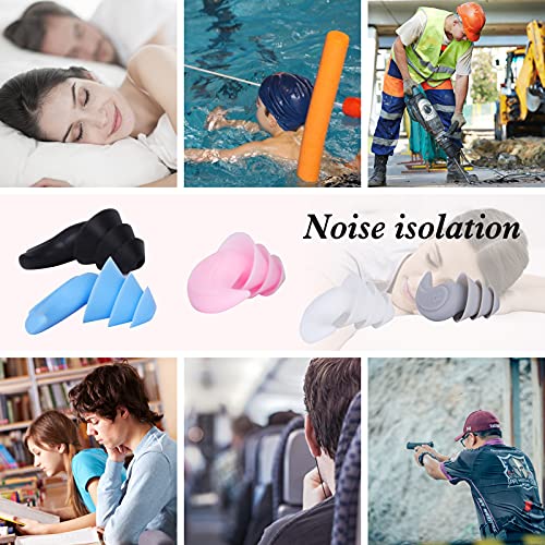 Ear Plugs for Sleeping, Noise Canceling earplugs, Reusable Flexible Silicone, 3 Colors Waterproof Noise Reduction Ear Plugs for Swimming, Concerts, Airplanes(BlackPinkBlue)