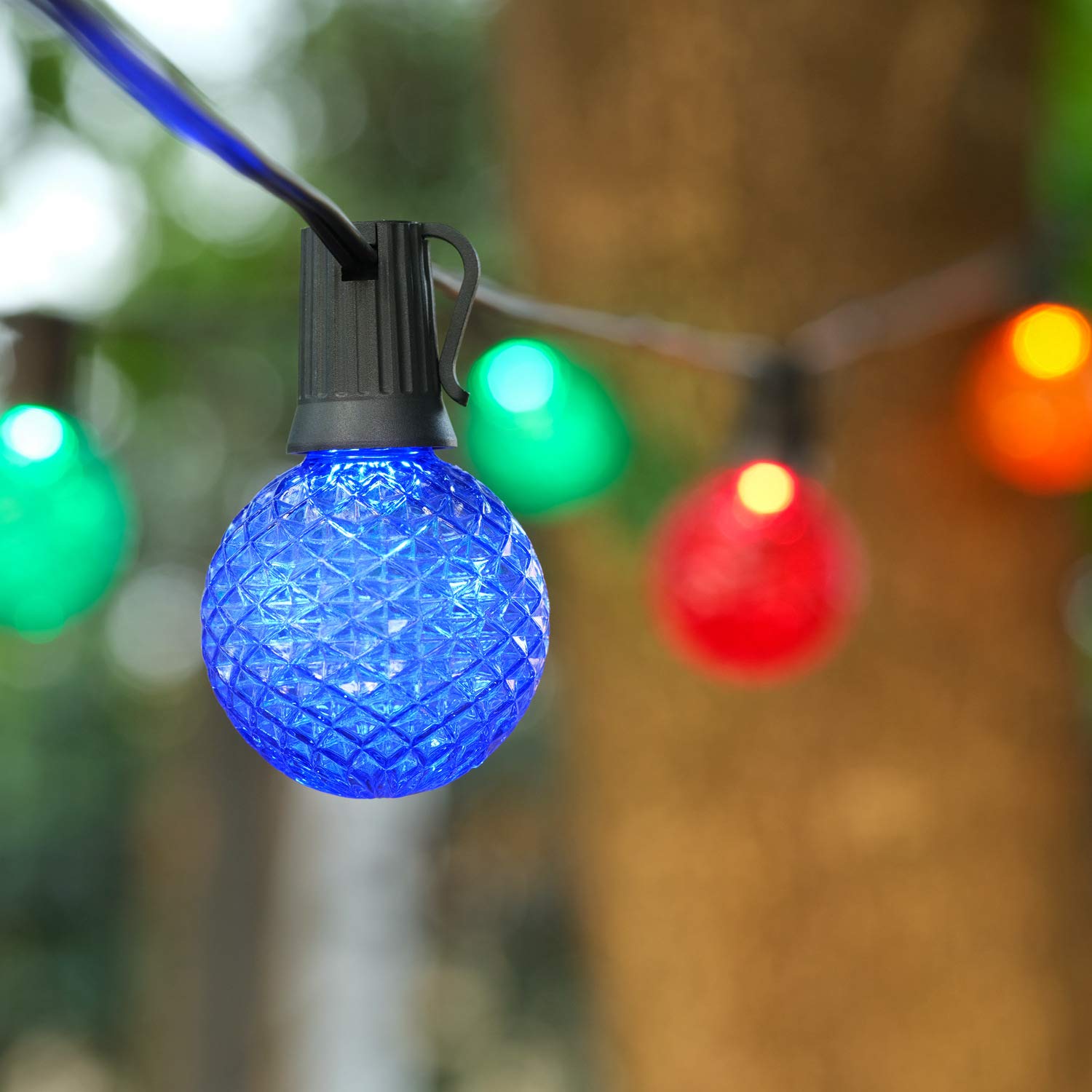 YULETIME LED G50 Patio String Lights, 26 Feet Black Wire with 12 Diamond Faceted Shatterproof LED Bulbs, Weatherproof Globe Lights for Backyard Garden Gazebo Bistro (Multicolor)