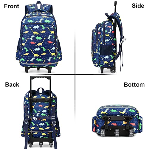 CAMTOP 18 Inch Rolling Backpack Boys Travel Roller Bag with Wheels Kids School Bags Wheeled Luggage Backpack(Dinosaur)