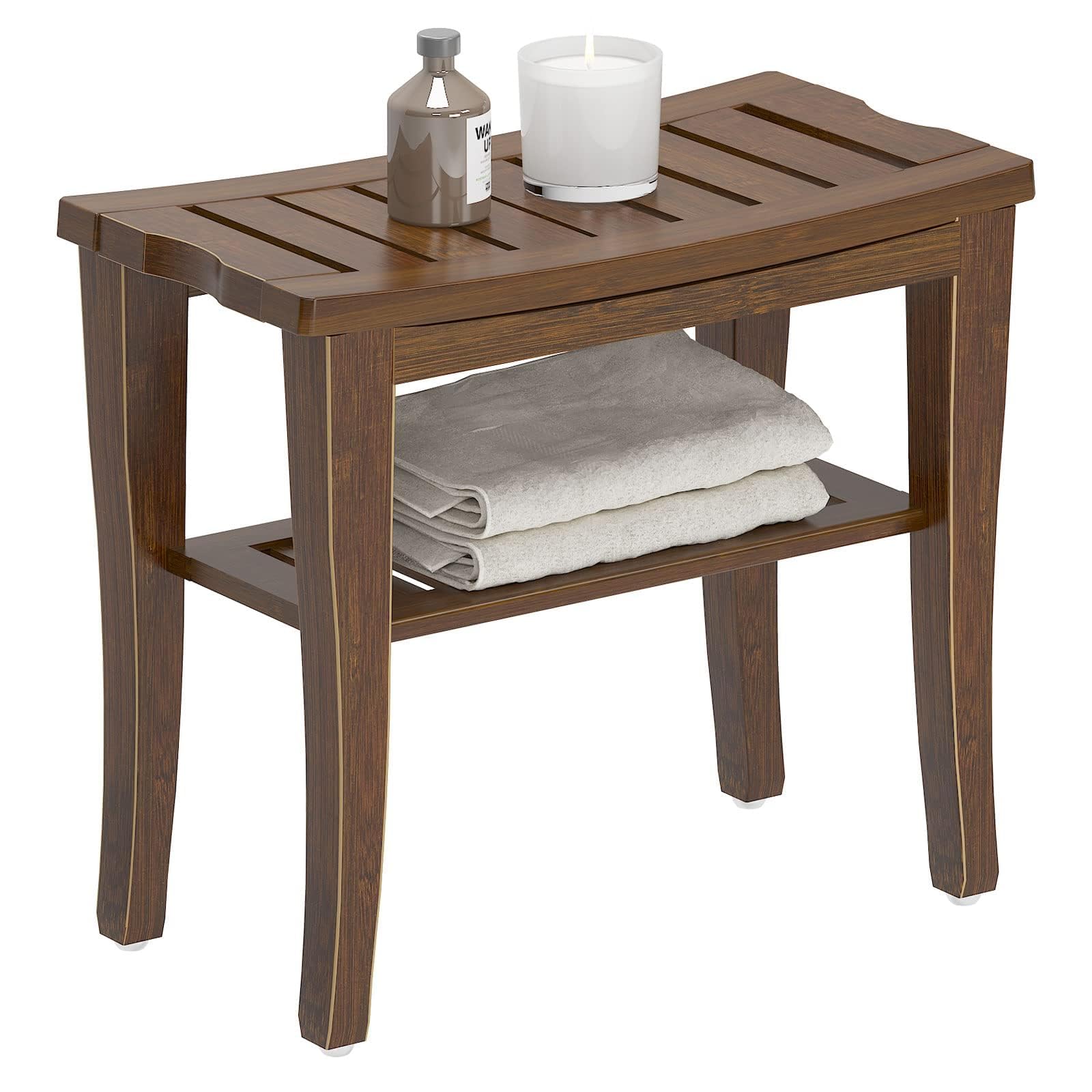 SogesPower Bamboo Shower Bench Bathroom Spa Bench Shower Seat Shower Bench Waterproof Storage Shelf, Walut