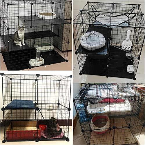 PINVNBY Metal Mesh Small Animal Cage 3-Tier Rabbit Wire Pen Fence with Ramps Pet House with Doors Cats Playpen for Kitty Puppy Bunny for Indoor Use (Black)