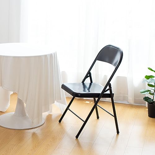 Nazhura 4 Pack Black Metal Folding Chair with Steel Seat and Double Braced Frame, Foldable Chairs for Parties, Meetings and Outdoor Events, No Assembly Required (Black, 4 Pack)