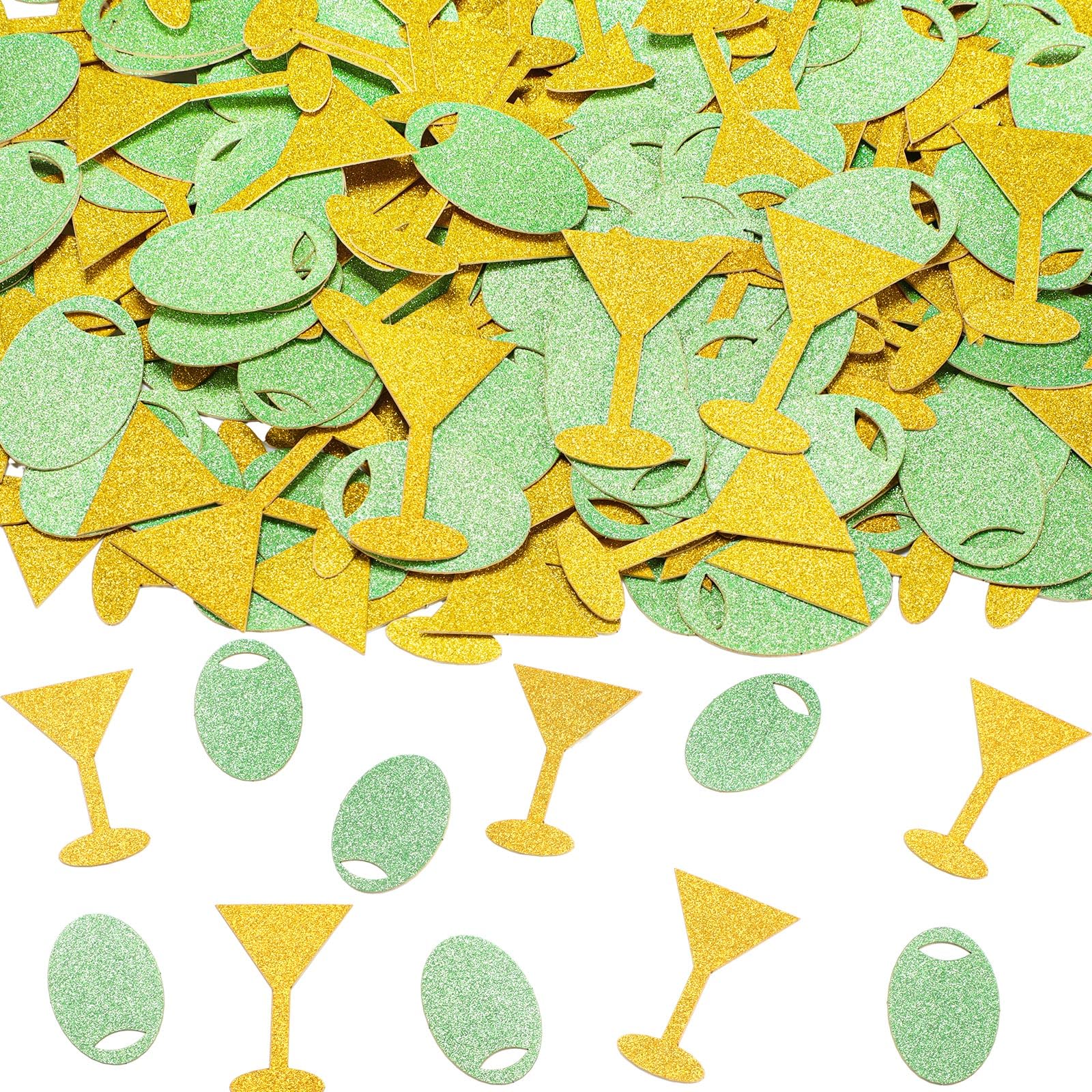Hoolerry 330 Pcs Martini Cocktail Bachelorette Confetti Martini Birthday Confetti Martini Decorations for Party Craft Supplies Bridal Shower Table Decor, Green Round, Gold Wine Glass