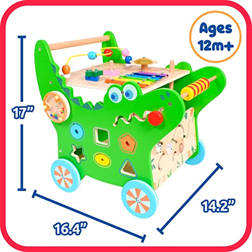 SPARK & WOW Crocodile Activity Walker - Ages 12m+ - Baby Activity Center Push Walker - 9 Different Activities - Teach Toddlers to Walk Through Play