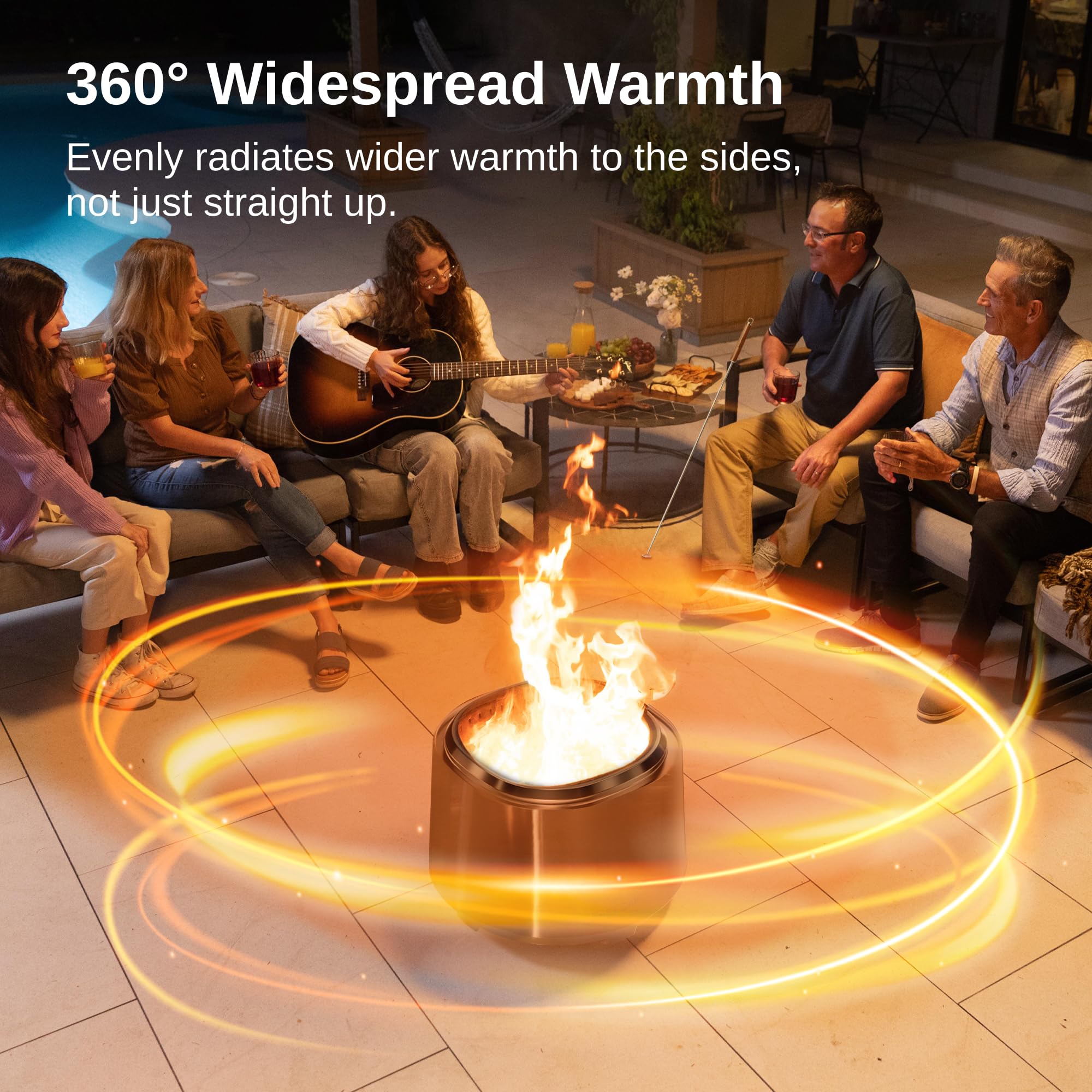 EAST OAK Fire Pit Smokeless 21'' for Outside Patio, 304 Stainless Steel Wood Burning Fireplaces, Portable Outdoor Bonfire Pit with Poker, Stand & Removable Ash Pan for Camping, Chisel Steel