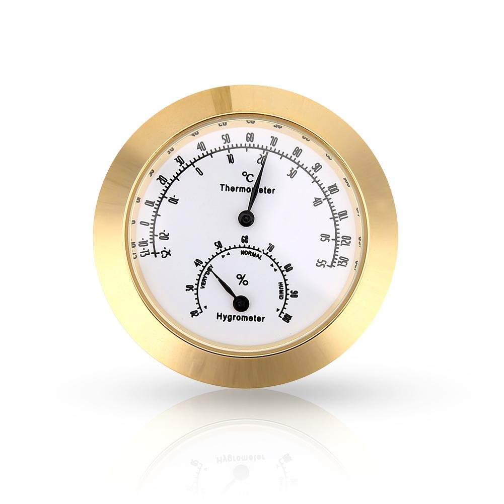 Thermometer Hygrometer, Temperature Humidity Monitor for Indoor Outdoor Instruments (Gold) Hygrometer For Cigar Humidor Humidor Hygrometer Humidor Cigar Box Acoustic Guitar Hygrometer